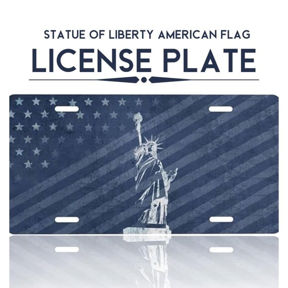 Accents | Statue Of Liberty Blue American Flag License Plate Cover Car ...